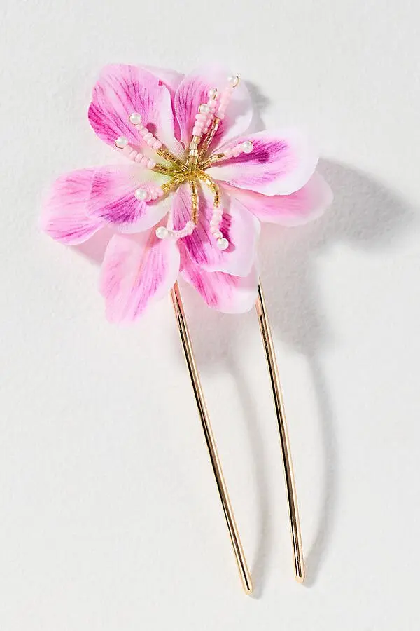 Anthropologie Floral Hair Pin With Embellishments - Pink