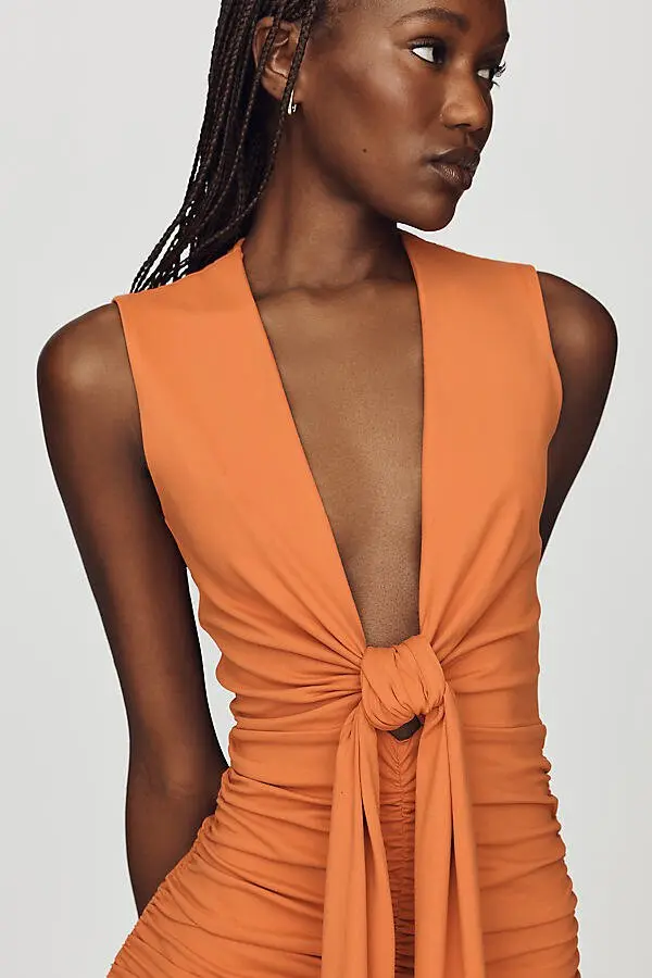 Susana Monaco Sleeveless Maxi Dress With Plunging Neckline And Ruched Detailing