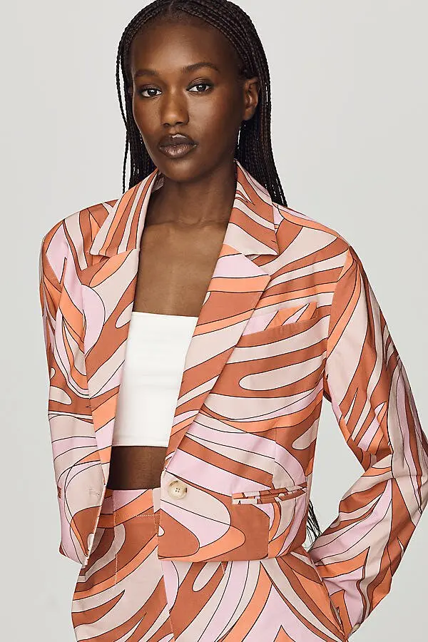 Maeve Cropped Blazer Jacket - Pink Pattern