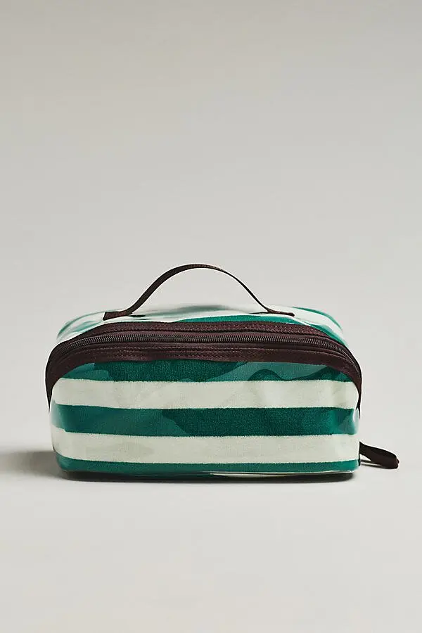 Anthropologie Coated Terry Cosmetic Bag - Green And White Stripe