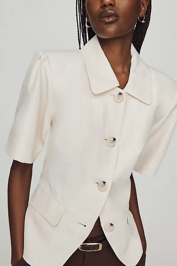 Maeve Tailored Short-sleeve Buttondown Top Jacket