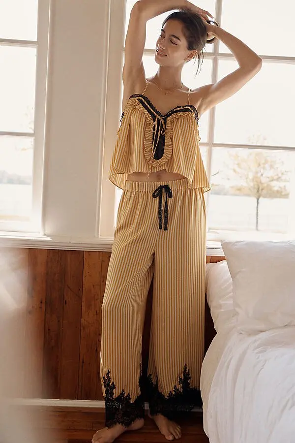 LYREBIRD Prted Silky Lace Pajama Pants - Orange Stripe