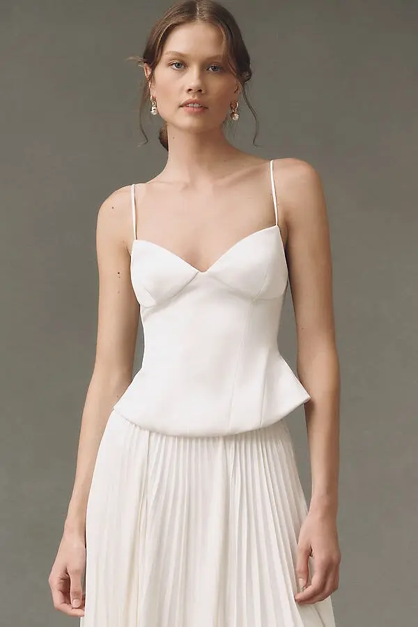 Anthropologie Satin Corset And Pleated Midi Skirt Set