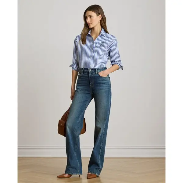 Ralph Lauren Relaxed Fit Striped Broadcloth Shirt With Embroidered Crest