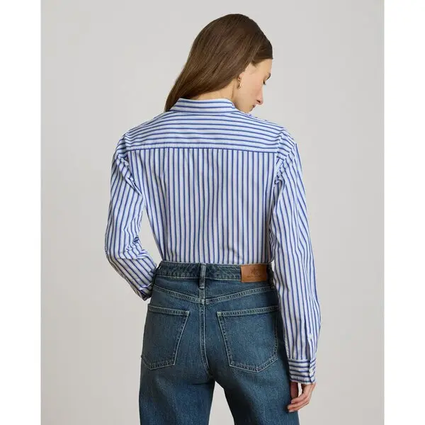 Ralph Lauren Relaxed Fit Striped Broadcloth Shirt With Embroidered Crest