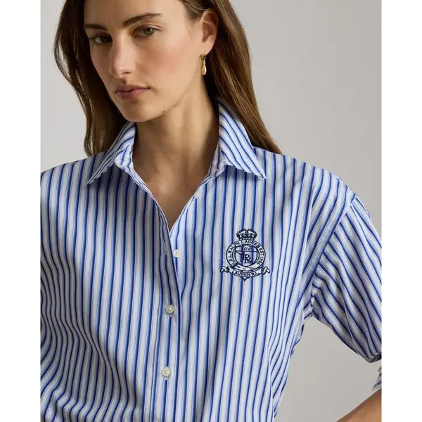 Ralph Lauren Relaxed Fit Striped Broadcloth Shirt With Embroidered Crest