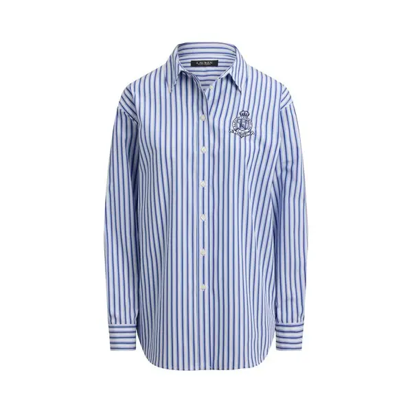 Ralph Lauren Relaxed Fit Striped Broadcloth Shirt With Embroidered Crest