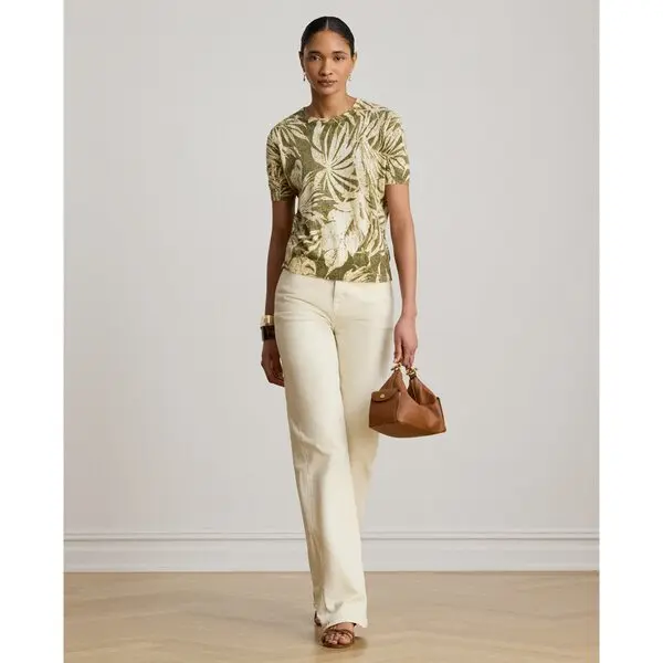 Ralph Lauren Short Sleeve Palm Frond Knit Sweater