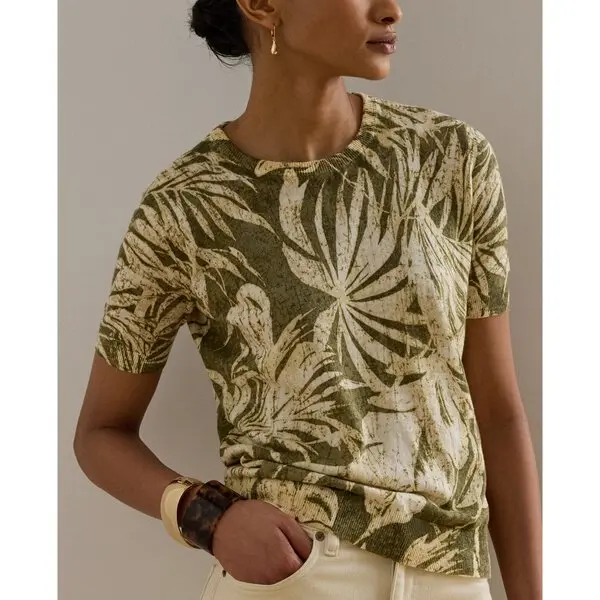 Ralph Lauren Short Sleeve Palm Frond Knit Sweater