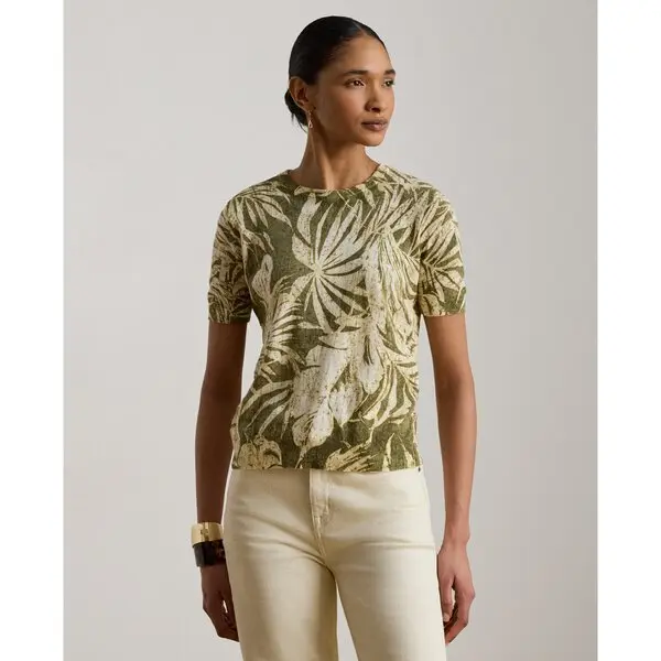 Ralph Lauren Short Sleeve Palm Frond Knit Sweater
