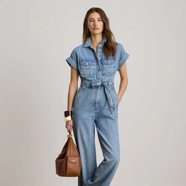 Ralph Lauren Belted Denim Wide-leg Jumpsuit - Alicia Wash