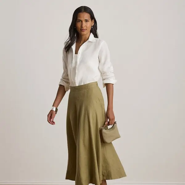Ralph Lauren Linen A-line Midi Skirt