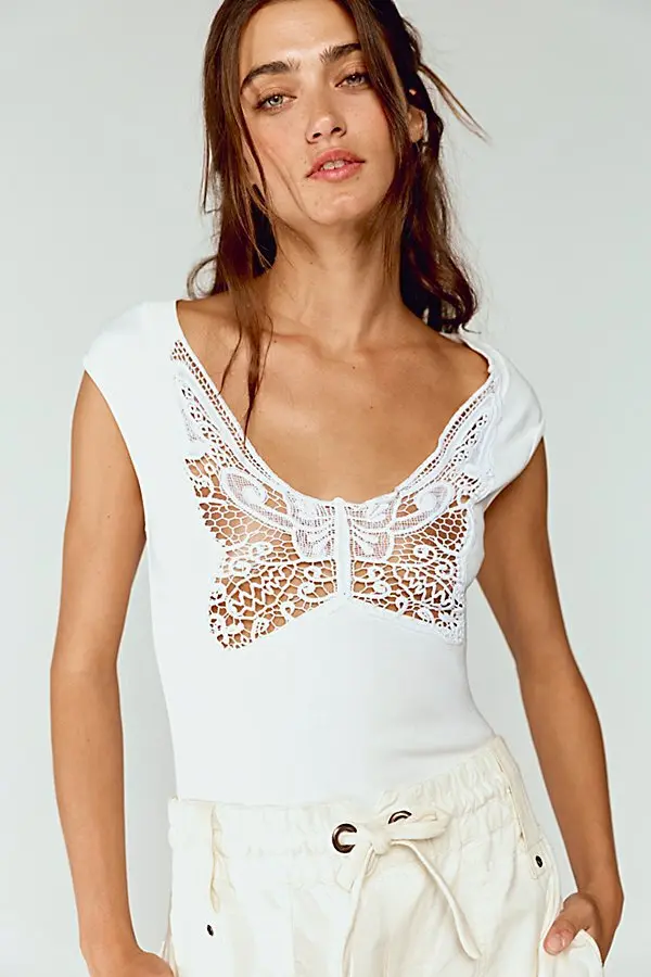 TRICIA FIX Embroidered Butterfly Tank - Ivory