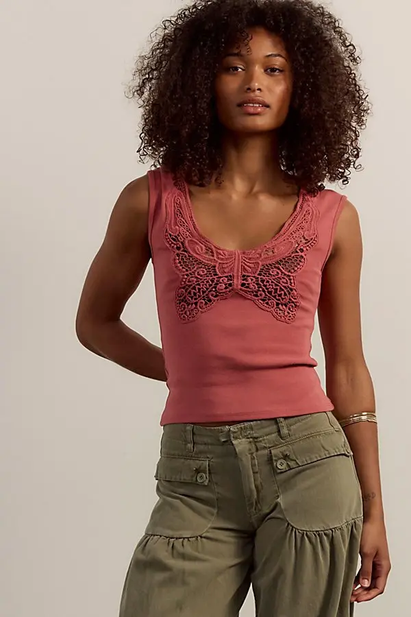 TRICIA FIX Embroidered Butterfly Tank - Pink