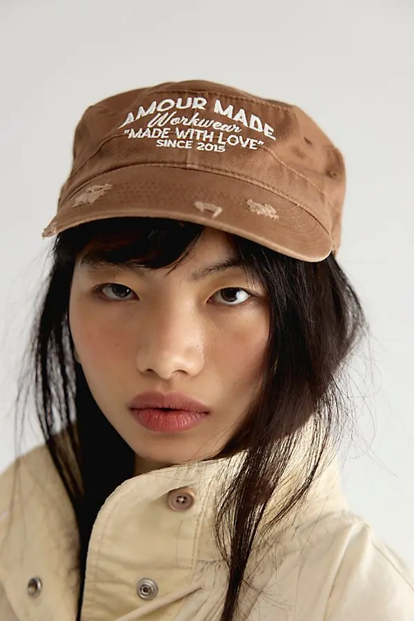 Free People Amour Inc Workwear Cadet Cap - Distressed Brown