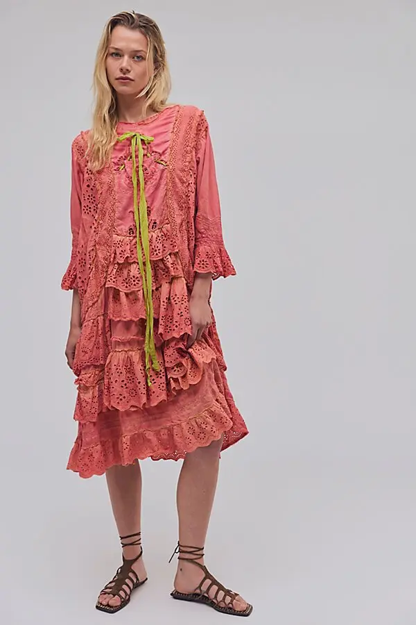 MAGNOLIA PEARL Carmen Eyelet Ruffle Midi Dress