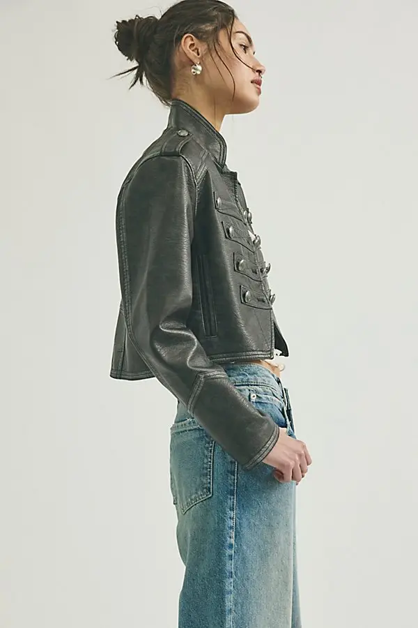 Free People Vegan Leather Band Jacket