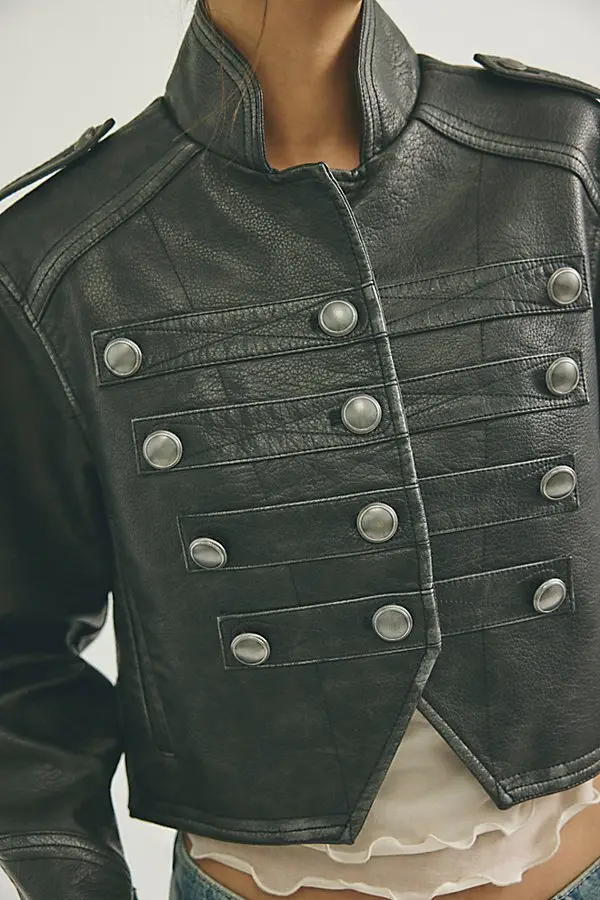 Free People Vegan Leather Band Jacket