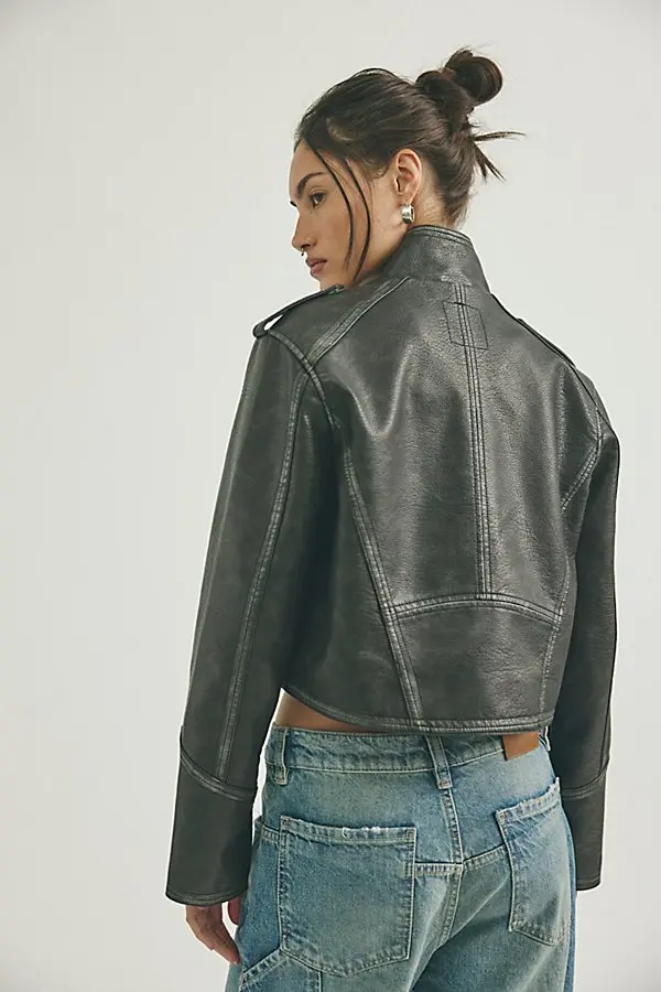 Free People Vegan Leather Band Jacket
