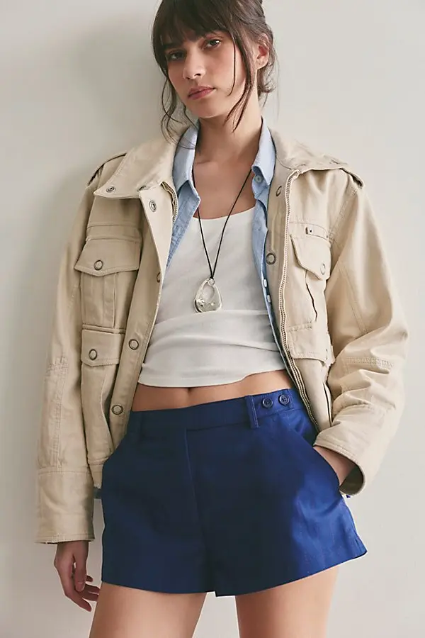 Free People Pinstriped Flared Shorts - Heritage Combo