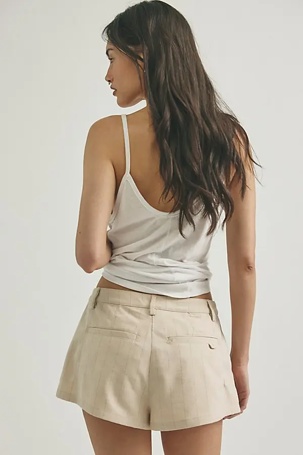 Free People Fluttered Out Pinstriped Shorts - Khaki Black Combo
