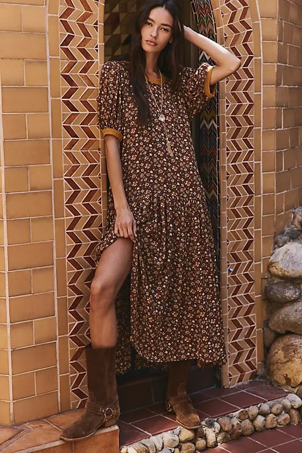 Free People Courtside Crush Maxi Dress - Espresso Combo