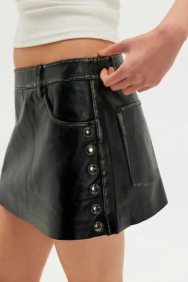 ONETEASPOON Axel Low Waist Studded Leather Skirt