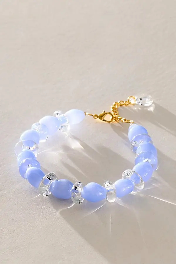 LEVENS JEWELS Levens X Beaded Anklet - Baby Blue/clear