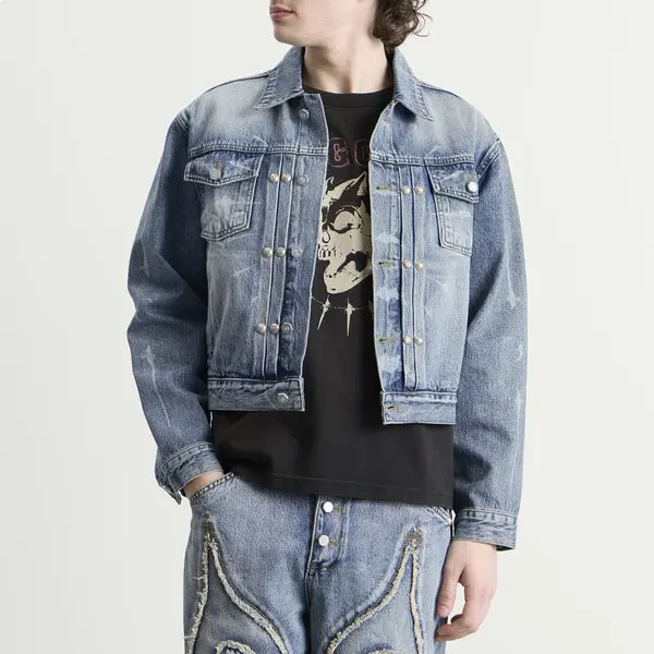 THUG CLUB Denim Jacket With Laser-printed Motif