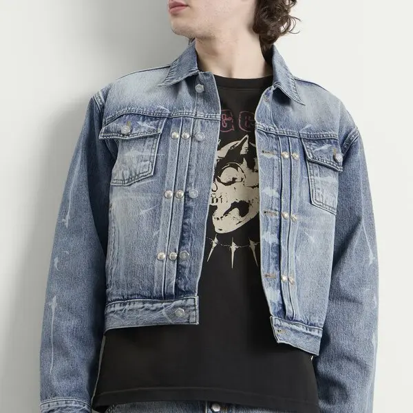 THUG CLUB Denim Jacket With Laser-printed Motif