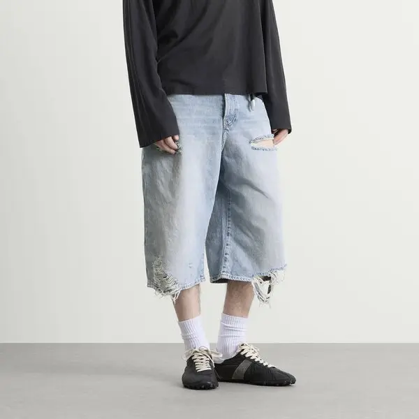 Acne Studios Judda Ripped Denim Shorts