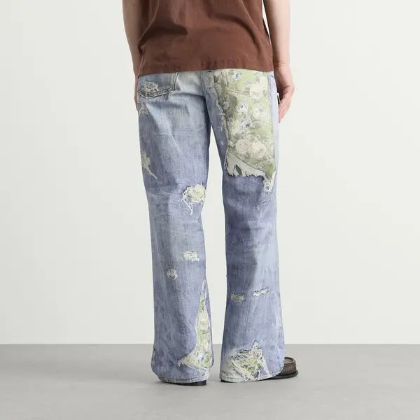 Acne Studios 1981 Rose Print Loose Fit Wide Leg Jeans - Blue/green