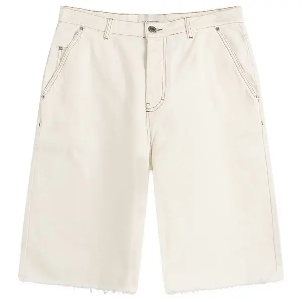 Ami Wide-leg Denim Shorts With Tobacco Topstitching - White