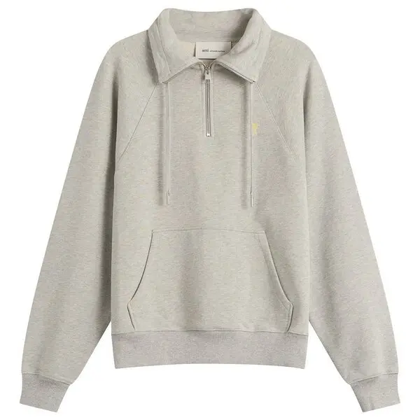 Ami Cotton Zip Up Sweatshirt With Embroidered Logo