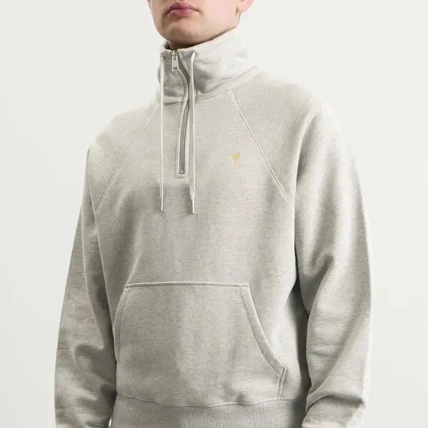 Ami Cotton Zip Up Sweatshirt With Embroidered Logo