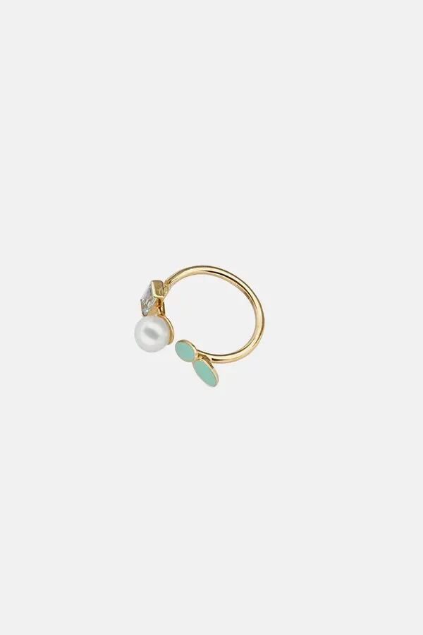 ALIITA Flower Petals Ring With Pearl And Citrine - Verde