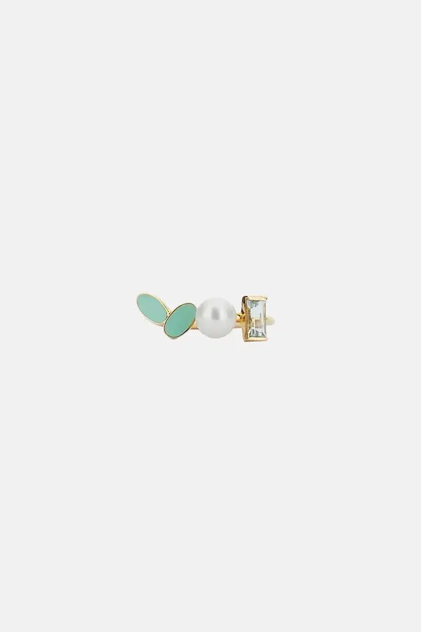 ALIITA Flower Petals Ring With Pearl And Citrine - Verde