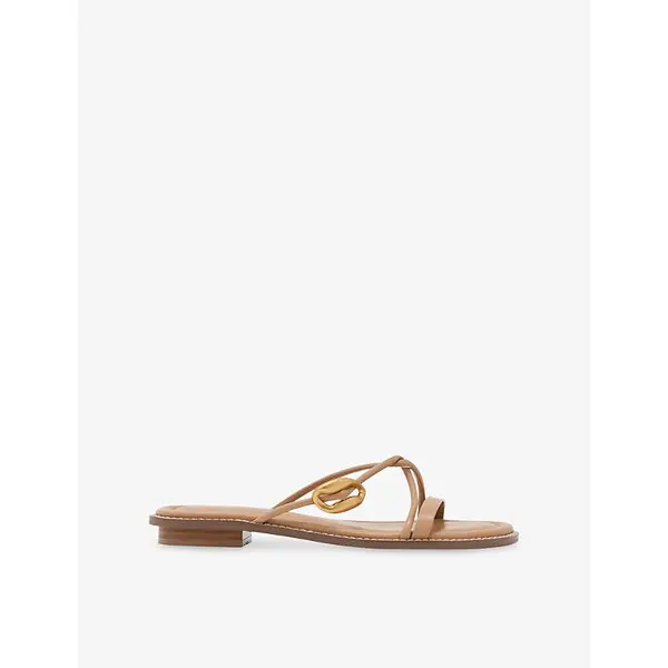 REISS Raina Flat Leather Sandals With Gold-tone Hardware