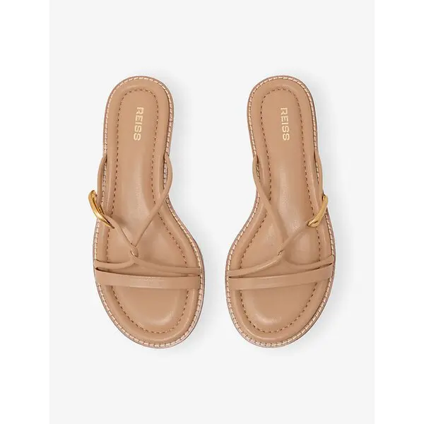REISS Raina Flat Leather Sandals With Gold-tone Hardware