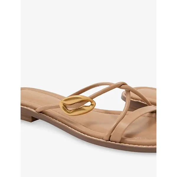 REISS Raina Flat Leather Sandals With Gold-tone Hardware