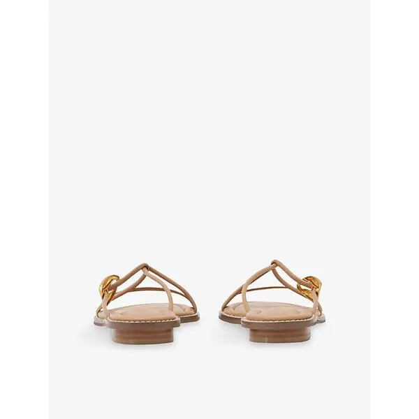 REISS Raina Flat Leather Sandals With Gold-tone Hardware