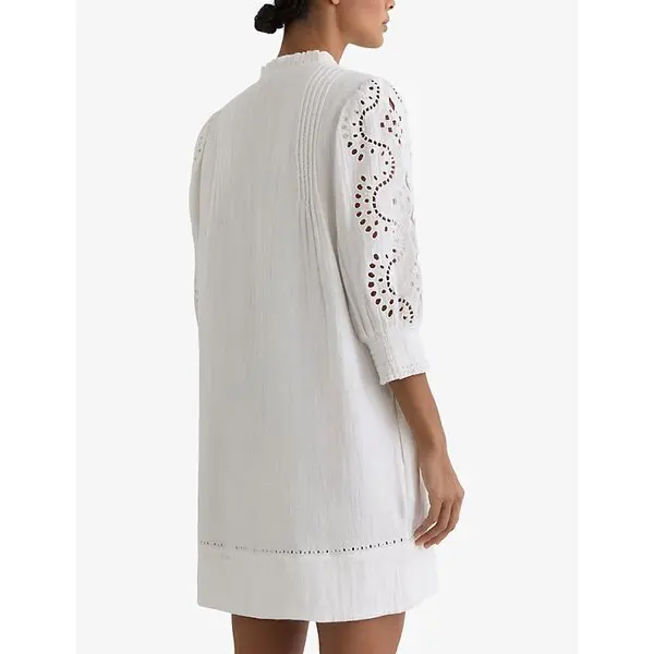 REISS Gia Cheesecloth Cotton Mini Dress - Ivory
