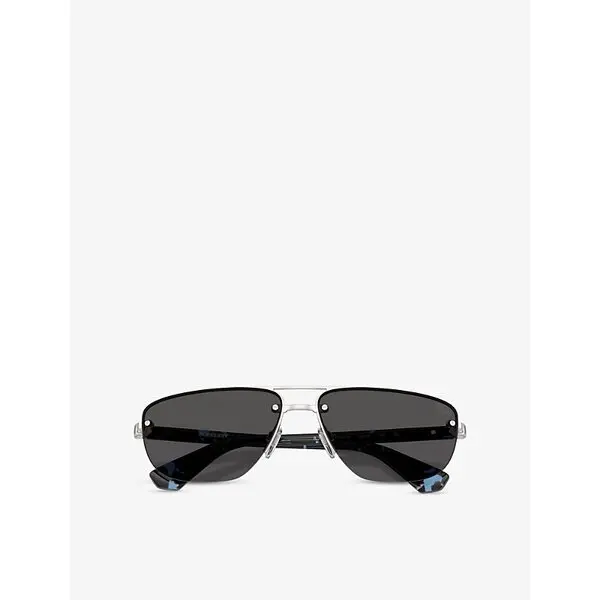 Burberry Rectangular Frame Metal And Acetate Sunglasses - Silver
