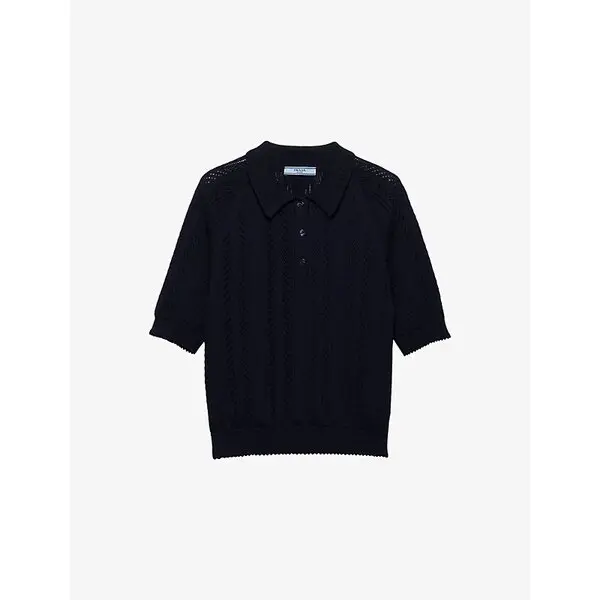Prada Openwork Knit Cotton Polo Shirt