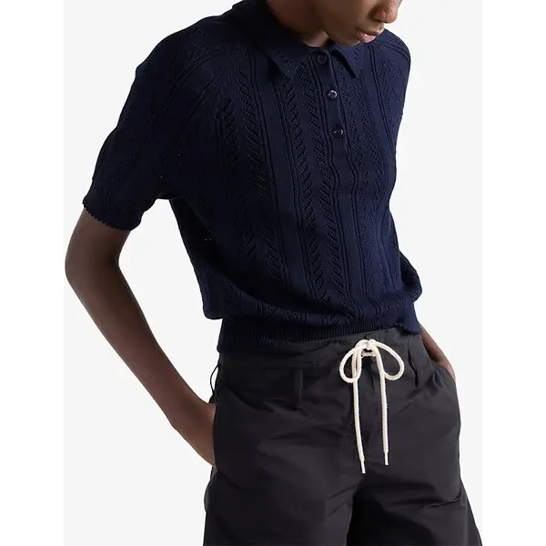 Prada Openwork Knit Cotton Polo Shirt