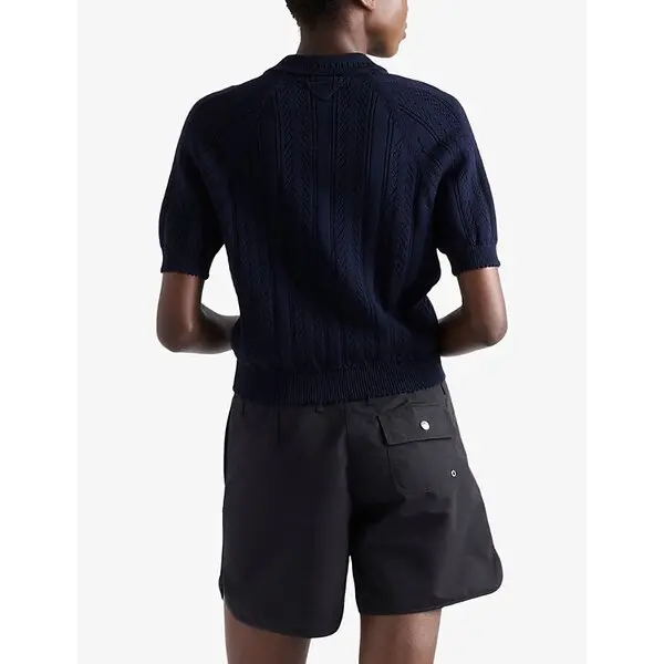 Prada Openwork Knit Cotton Polo Shirt