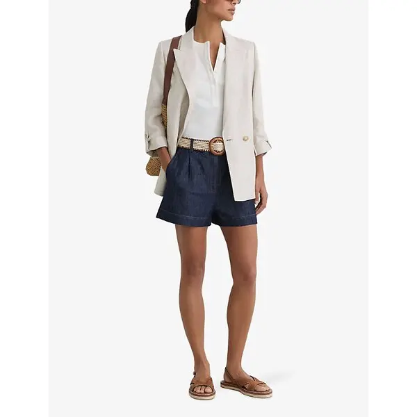 REISS Belted Linen Shorts