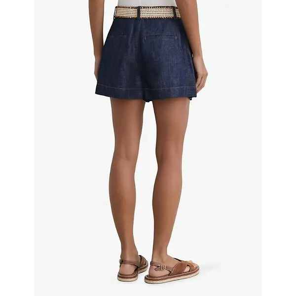 REISS Belted Linen Shorts