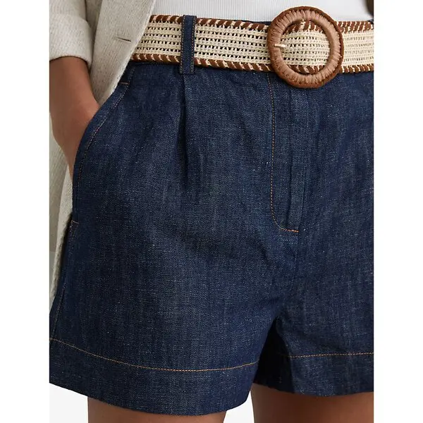 REISS Belted Linen Shorts