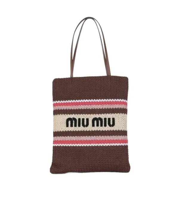 Miu Miu Woven Motif Striped Tote Bag